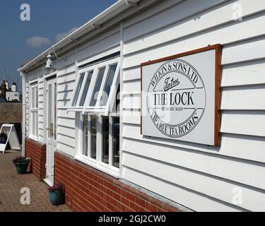 The Lock Tea room at Heybridge Basin, Essex, UK on a bright sunny day ...