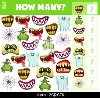 I spy educational game for kids with monster mouths, vector puzzle ...