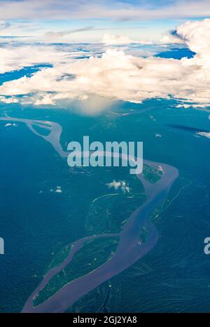 Amazonia, Peru. Top view of Amazon rainforest. View from the airplane ...