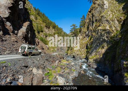 Dangerous mountain road in Tusheti, travel across Georgia Stock Photo ...