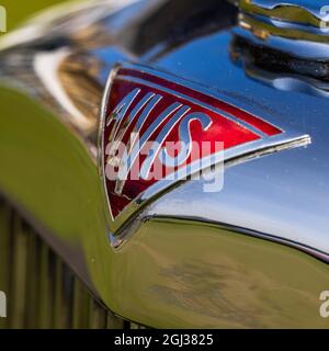 The chrome radiator grille and Alvis badge of a 1930s Alvis 4.3 litre ...