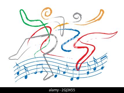Lively dancing people, folk dance symbol. Expressive, line art stylized ...