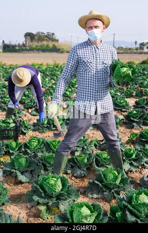 Man in face mask in gardening tools store Stock Photo - Alamy