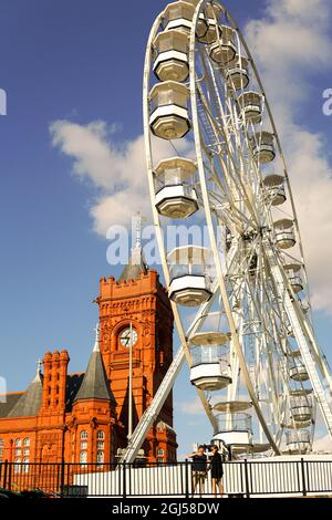 Cardiff bay Big wheel carousel waterfront Pierhead Building Cardiff Bay ...