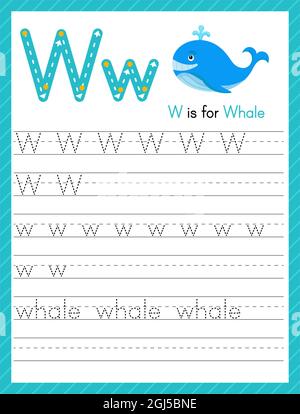 Alphabet flashcard with letter W for Whale illustration Stock Vector ...