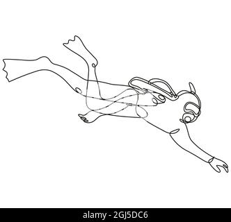 Scuba Diver Diving Down Continuous Line Drawing Stock Photo - Alamy