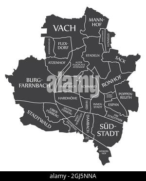 Modern City Map - Fürth city of Germany with districts grey DE ...
