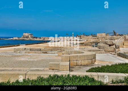 Israel, Plain of Sharon. Caesarea Maritima, ruins from the city of ...