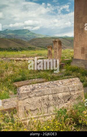 Armenia, Areni, town cemetery, ancient khachkar gravestones Stock Photo ...
