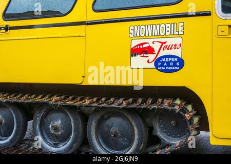 Snowmobile tour at the Athabasca Glacier, Jasper National Park, Alberta ...