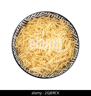 Potato straw or potato straw in a bowl isolated over white background ...