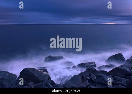 Canada, Quebec, Ruisseau Castor. Shoreline rocks on Gulf of St ...
