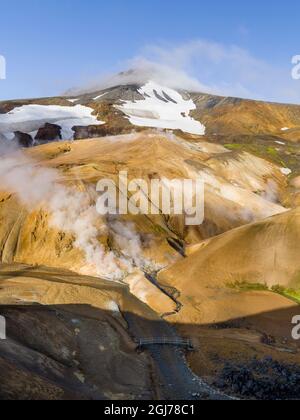 Landscape in the geothermal area Hveradalir in the mountains ...