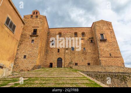 Italy, Sicily, Palermo Province, Castelbuono. Bell tower of Chiesa ...