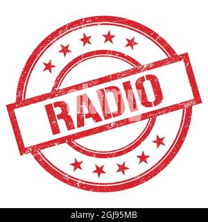 RADIO text written on red grungy zig zag borders round stamp Stock ...