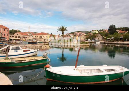 Europe, Croatia, Hvar Island, Vrboska. Known as Little Venice for its ...