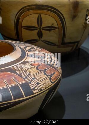 USA, Arizona, Scottsdale. Decorated Native-American pottery jugs ...