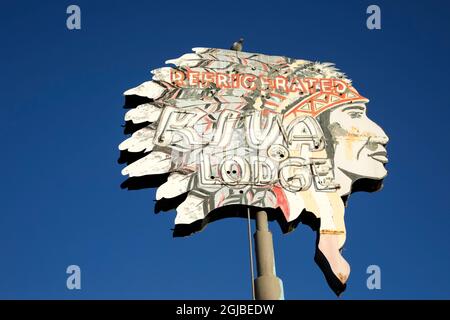 Vintage motel sign with Indian head, Mesa, Arizona. (Editorial Use Only ...