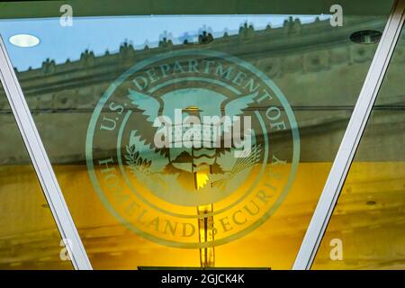 US Department of Homeland Security seal and caption on white background ...