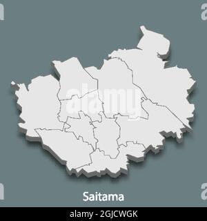 Saitama City (State of Japan, island country, Kanto Region) map vector ...