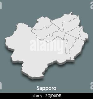 Sapporo city map. Detailed map administrative area, land panorama ...