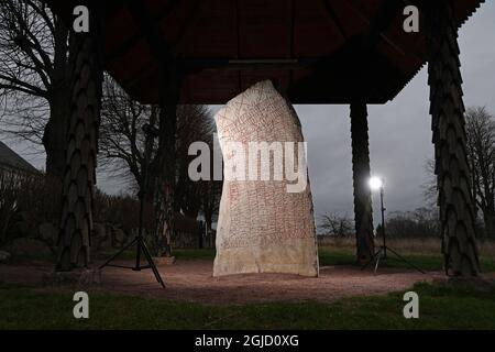 The Viking-era Rok runestone near the Lake Vattern and the town of ...