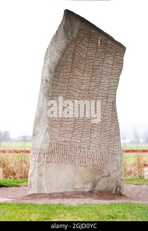 The Viking-era Rok runestone near the Lake Vattern and the town of ...
