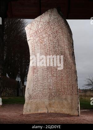 The Viking-era Rok runestone near the Lake Vattern and the town of ...