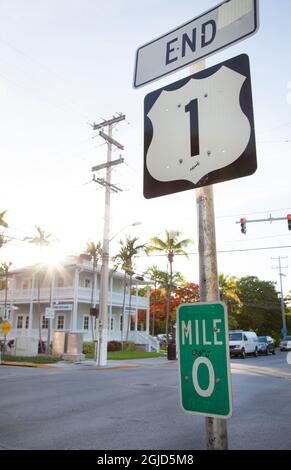 Mile marker zero sign in Key West, the Florida Keys on end of US1 Stock ...
