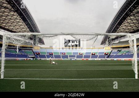 Ground staff mark out the lines in preparation for the Sky Bet ...