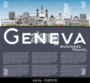 Geneva Switzerland City Skyline with Color Buildings. Vector ...
