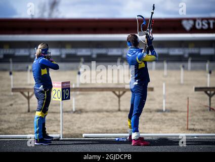 Sweden's Elvira Öberg at the shooting range ahead of the Biathlon ...