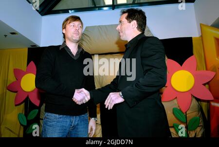 Jerry Seinfeld and Danish actor Timm Vladimir during a photocall to ...