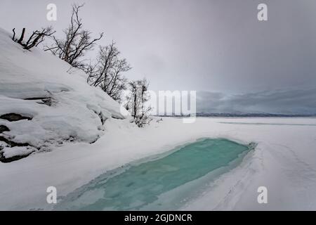Arctic Silverfallet (or 'Silver Falls') waterfall on the Rakkasjokk ...
