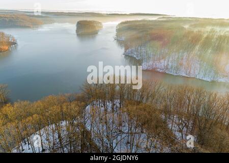 Aerial view of lake Stephen A. Forbes State Park, Marion County ...
