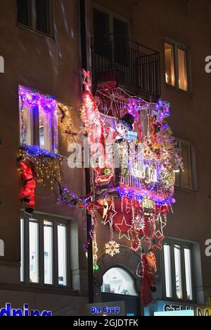 A balcony on Sankt Eriksgatan in Stockholm, Sweden, on December 02 ...