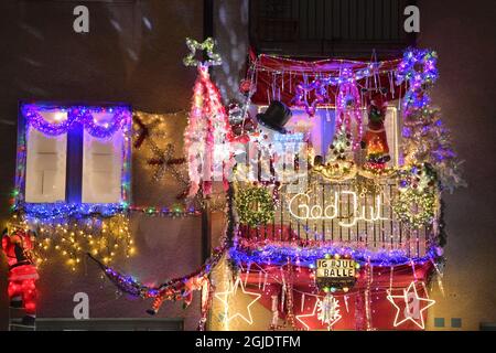 A balcony on Sankt Eriksgatan in Stockholm, Sweden, on December 02 ...
