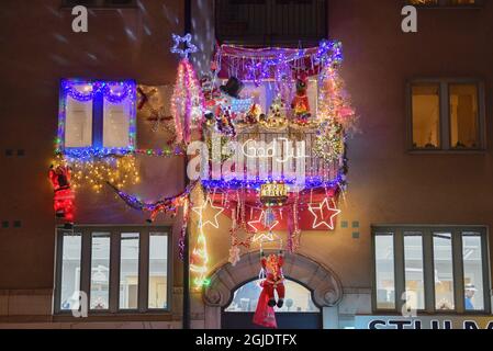 A balcony on Sankt Eriksgatan in Stockholm, Sweden, on December 02 ...