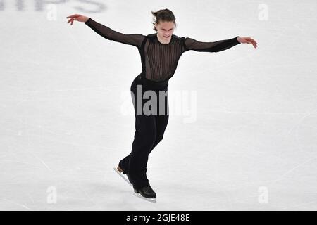 STOCKHOLM 20210325 Deniss Vasiljevs of Latvia during the men's short ...