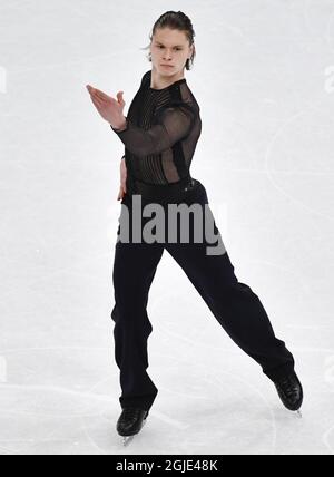 STOCKHOLM 20210325 Deniss Vasiljevs of Latvia during the men's short ...