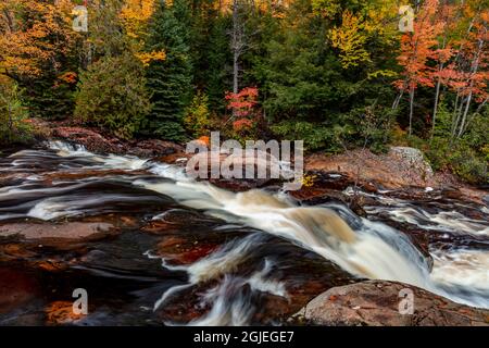 Yellow Dog Falls in autumn near Marquette, Michigan, USA Stock Photo ...