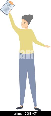 Girl take cv icon cartoon vector. Document resume. Profile curriculum ...