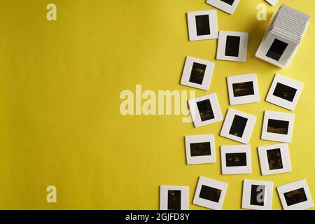 Top view of the yellow surface with slides and a cup of coffee Stock ...