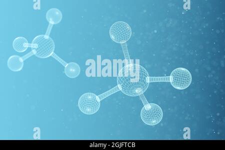 Chemical molecule with blue background, 3d rendering. Computer digital ...