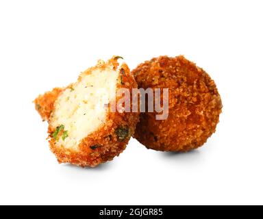 Tasty cod cutlets on white background Stock Photo - Alamy
