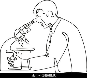 Single continuous line drawing of microscope on school library to learn ...