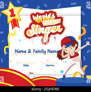 World greatest singer certificate template illustration Stock Vector ...