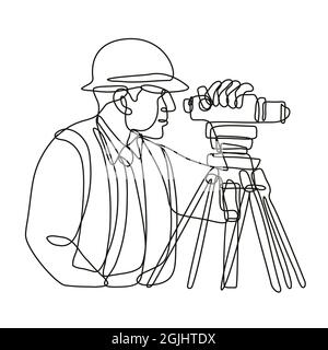 Geodetic Surveyor Using a Theodolite Continuous Line Drawing Stock ...