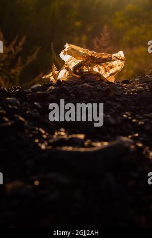 Wild garbage dump in nature. Open landfill site. Pile of garbage ...