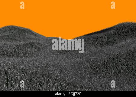 horror dark highly detailed grassy hills isolated on orange background ...